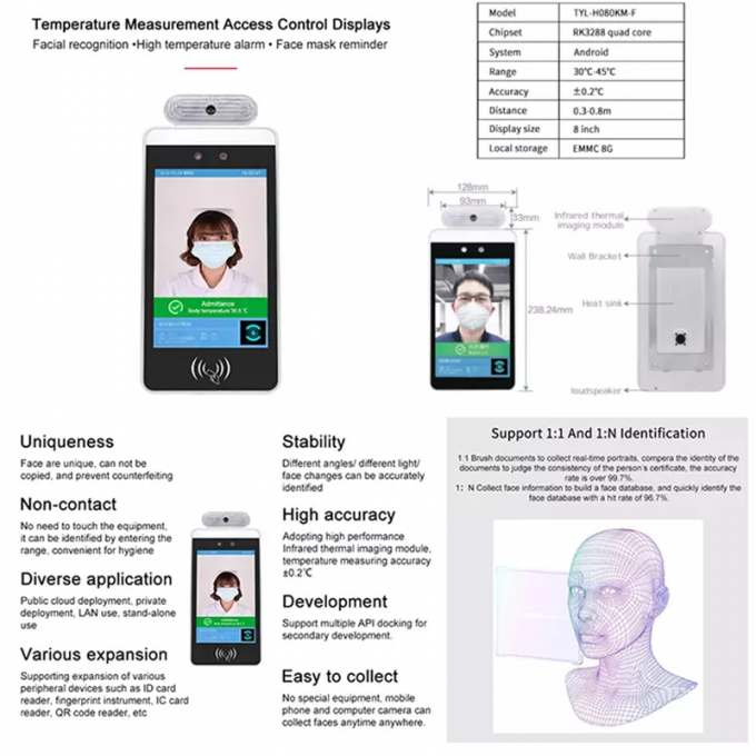 Smart Camera Walk Through Temperature Scanner Face Recognition 1080P 13 ...